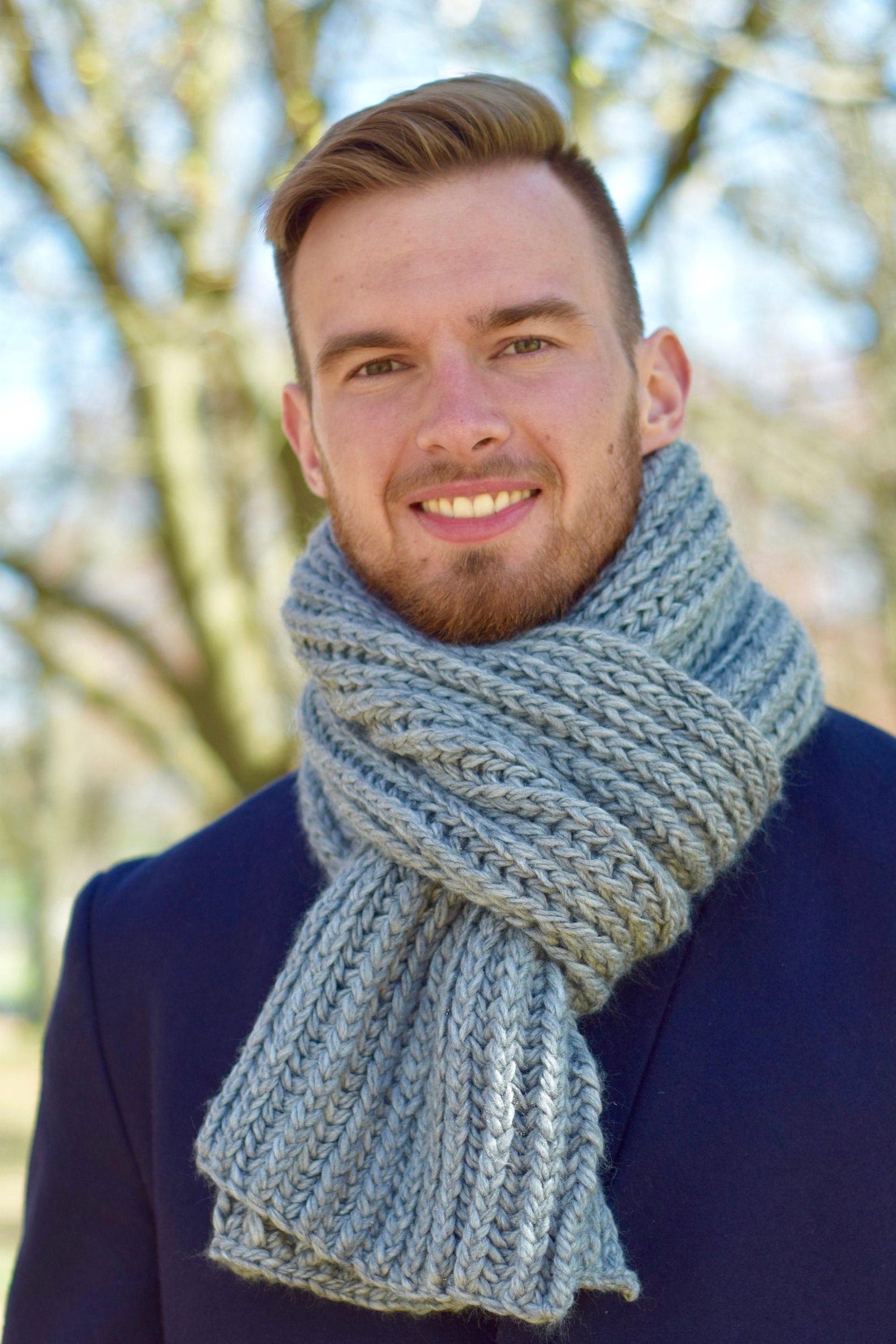 Knit Scarf for Men Wool Chunky Grey Scarf Unisex Hand Knit | Etsy