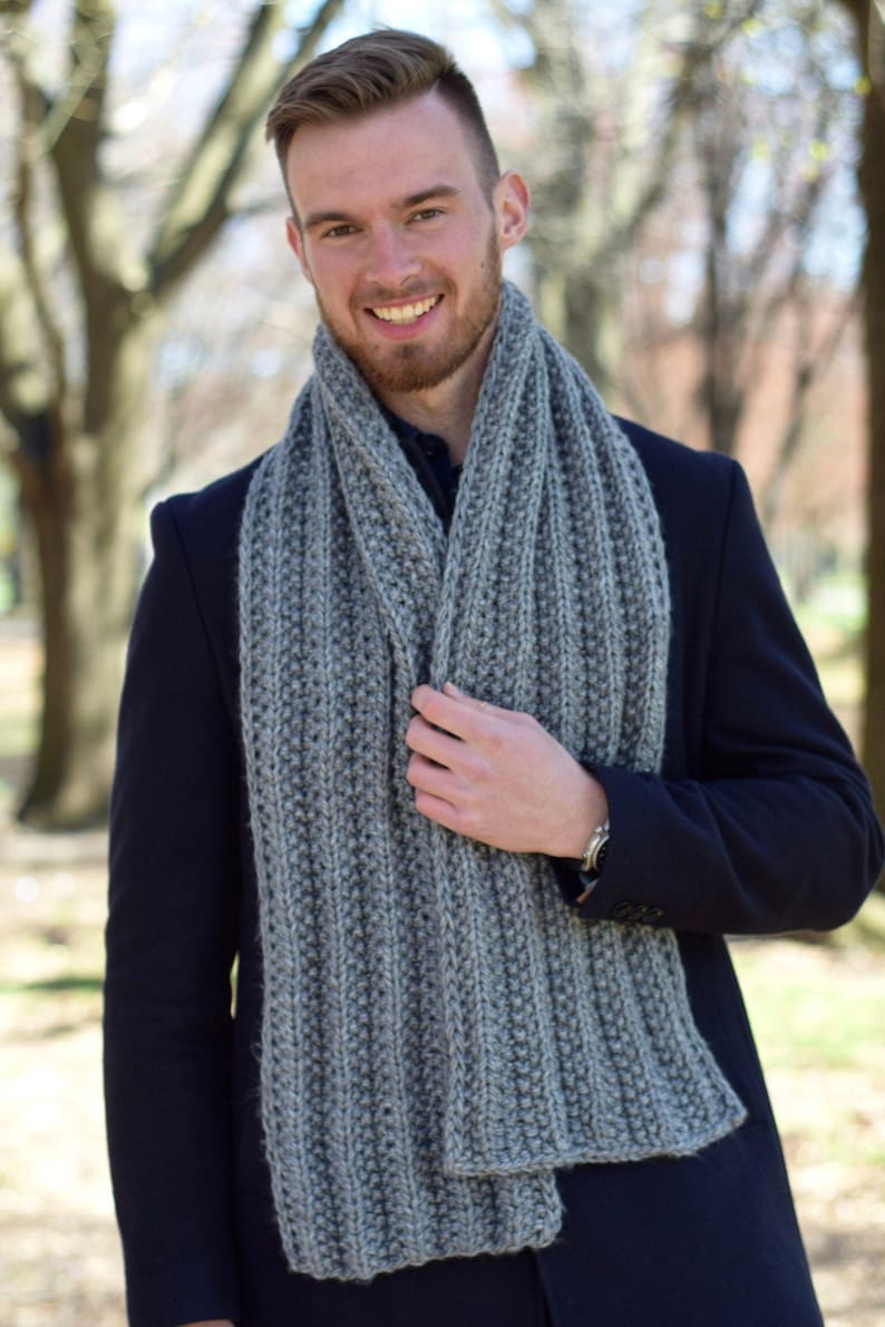 Knit Scarf for Men Wool Chunky Grey Scarf Unisex Hand Knit - Etsy