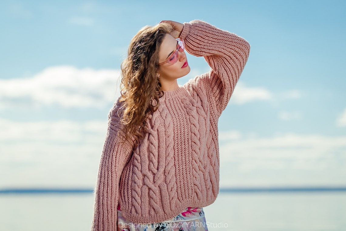 Knit Sweater Women Pink Sweater Wool Sweater Handmade Knit Pullover ...