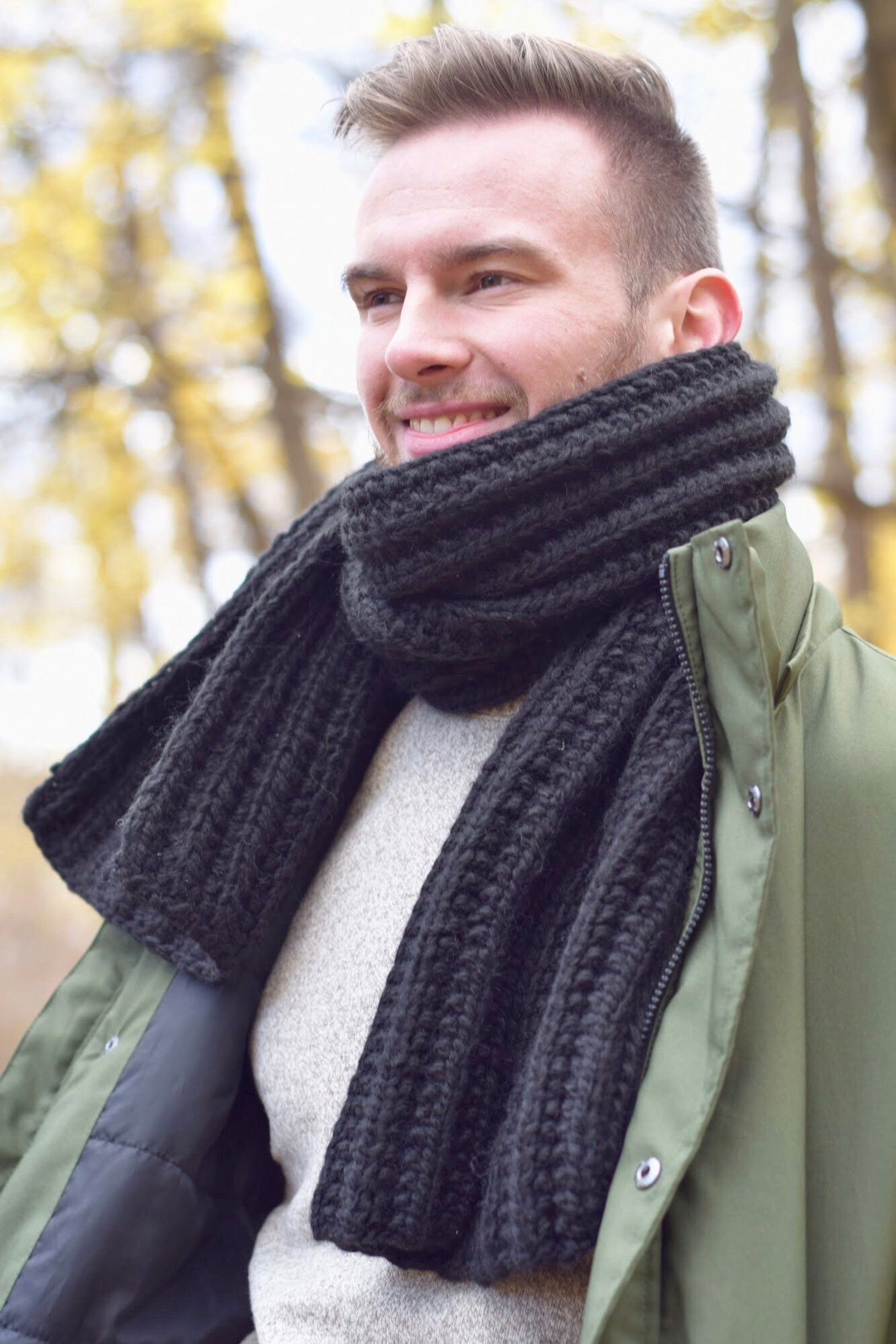 Knit Scarf for Men Wool Chunky Knitted Scarf Unisex Hand Knit - Etsy