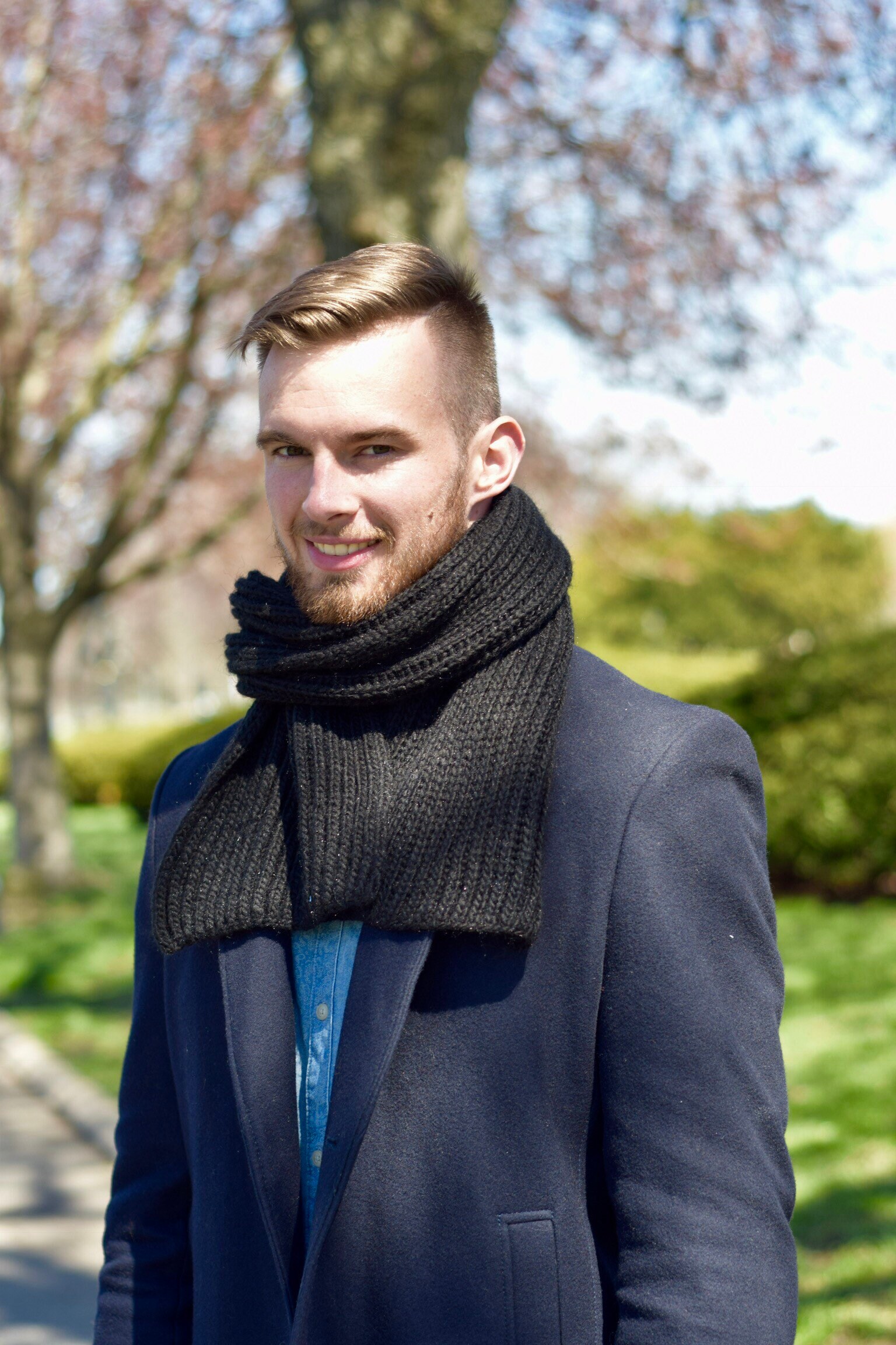 Scarf Men Knit Scarf Handmade Gift for Men Black Scarf Unisex - Etsy