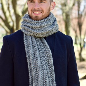 Knit Scarf for Men Wool Chunky Grey Scarf Unisex Hand Knit Bulky ...