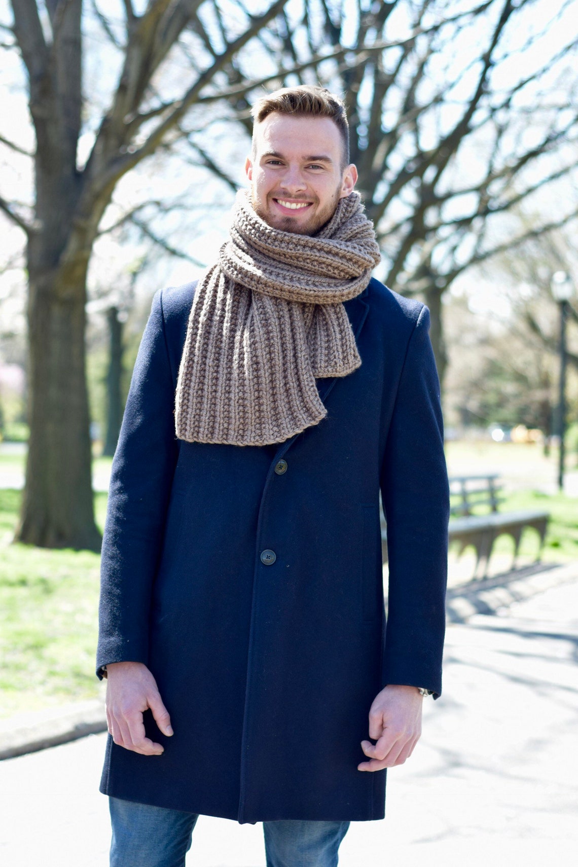 Knit Scarf for Men Wool Chunky Knitted Scarf Unisex Hand Knit | Etsy