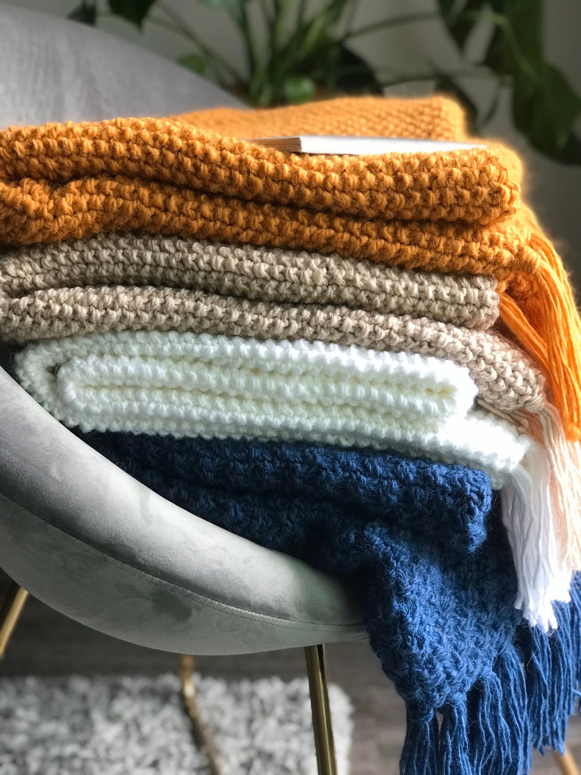 Knit Baby Blanket Blue Knit Throw Handmade Knitted Blanket | Etsy