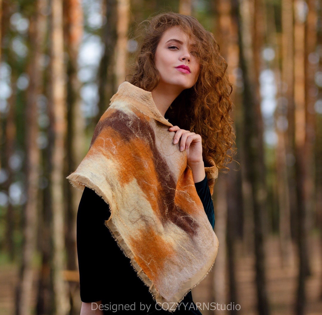 Felted Scarf With Merino Wool Felt Wool Silk Blend Scarf Felted Wrap ...