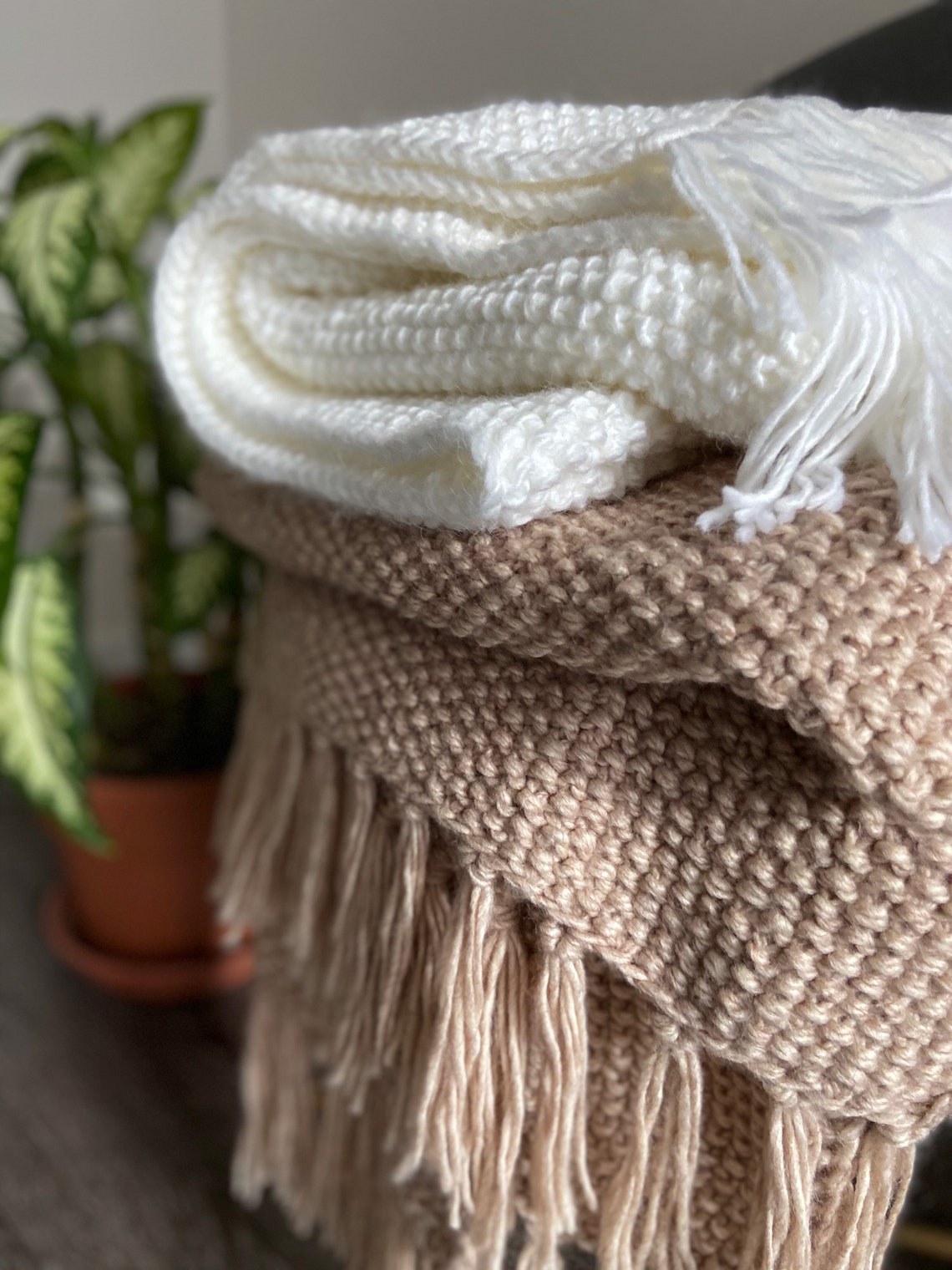 Hand Knit Blanket Fringe Throw Wool Blanket Warm Baby Blanket | Etsy