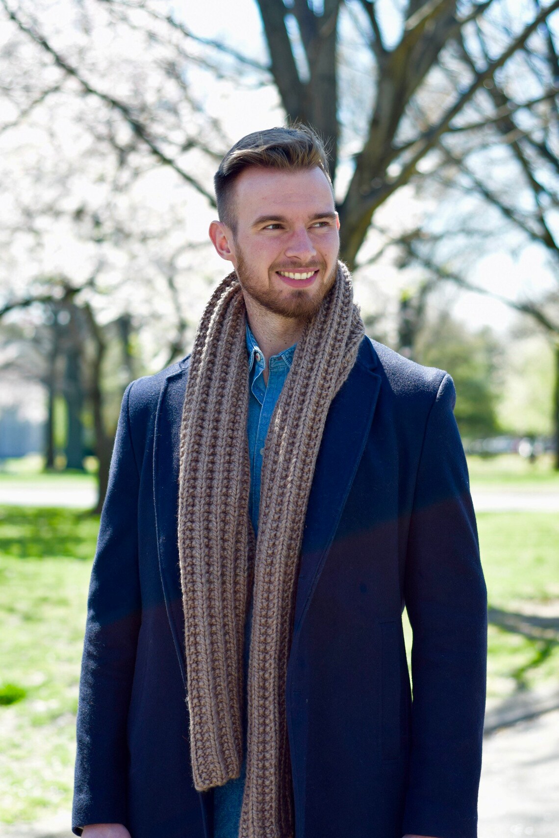 Knit Scarf for Men Wool Chunky Knitted Scarf Unisex Hand Knit | Etsy