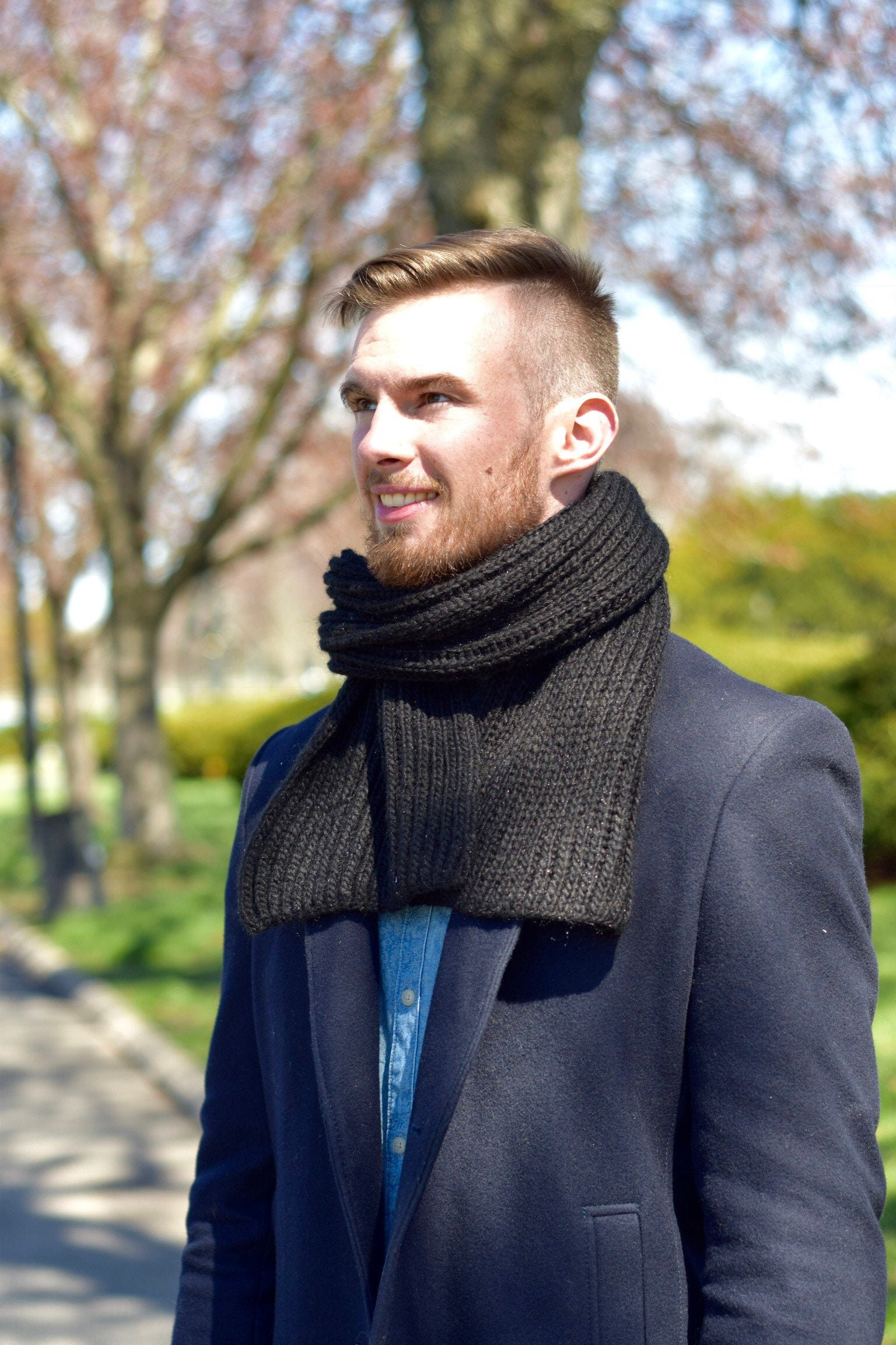 Scarf Men Knit Scarf Handmade Gift for Men Black Scarf Unisex - Etsy