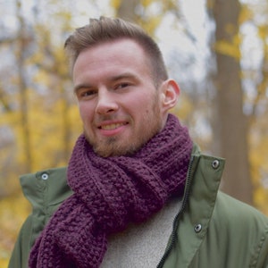 Knit Scarf for Men Wool Chunky Grey Scarf Unisex Hand Knit Bulky ...