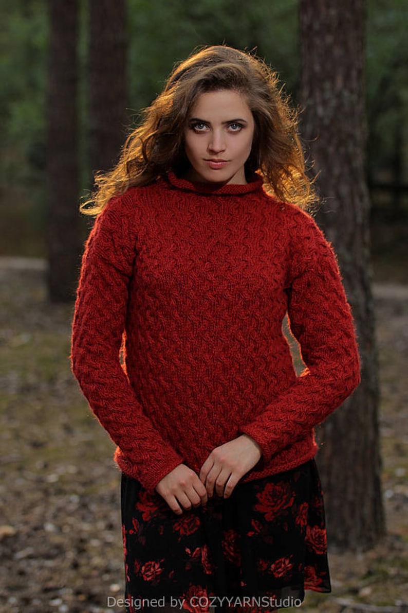 Knit Sweater Women Red Sweater Wool Sweater Handmade Knit | Etsy