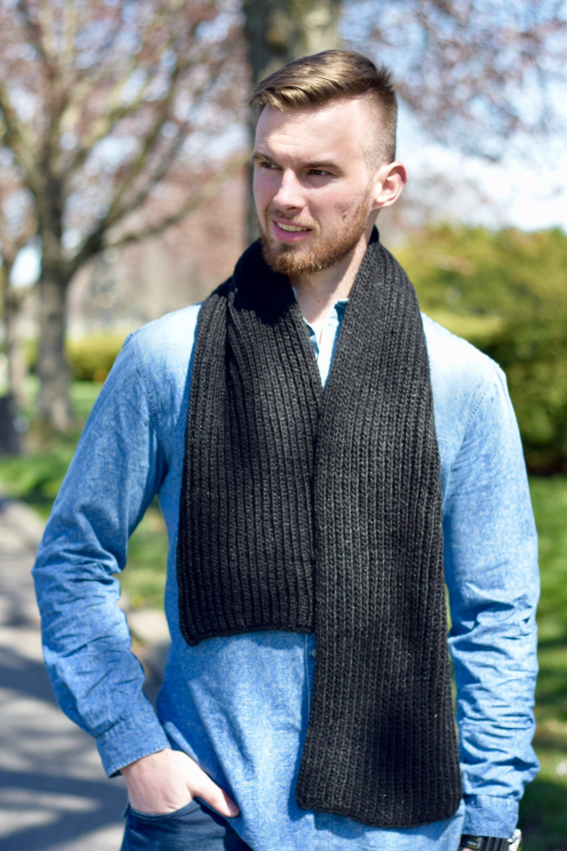 Scarf Men Knit Scarf Handmade Gift for Men Black Scarf Unisex - Etsy