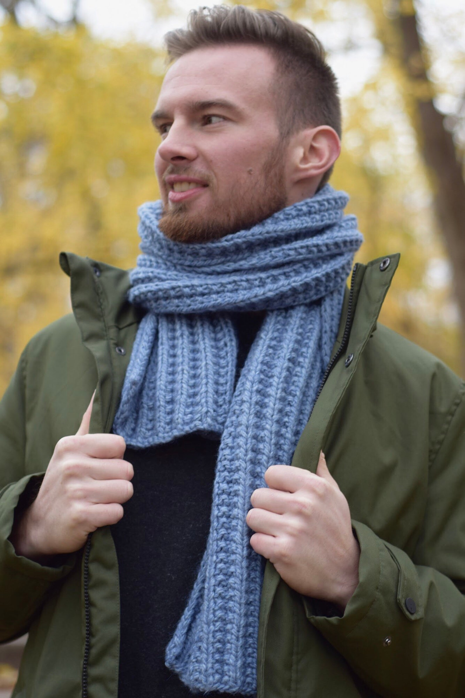 Knit Scarf for Men Wool Chunky Knitted Scarf Unisex Hand Knit Brown ...