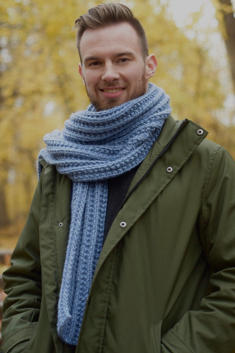 Knit Scarf for Men Wool Chunky Knitted Scarf Unisex Hand Knit - Etsy