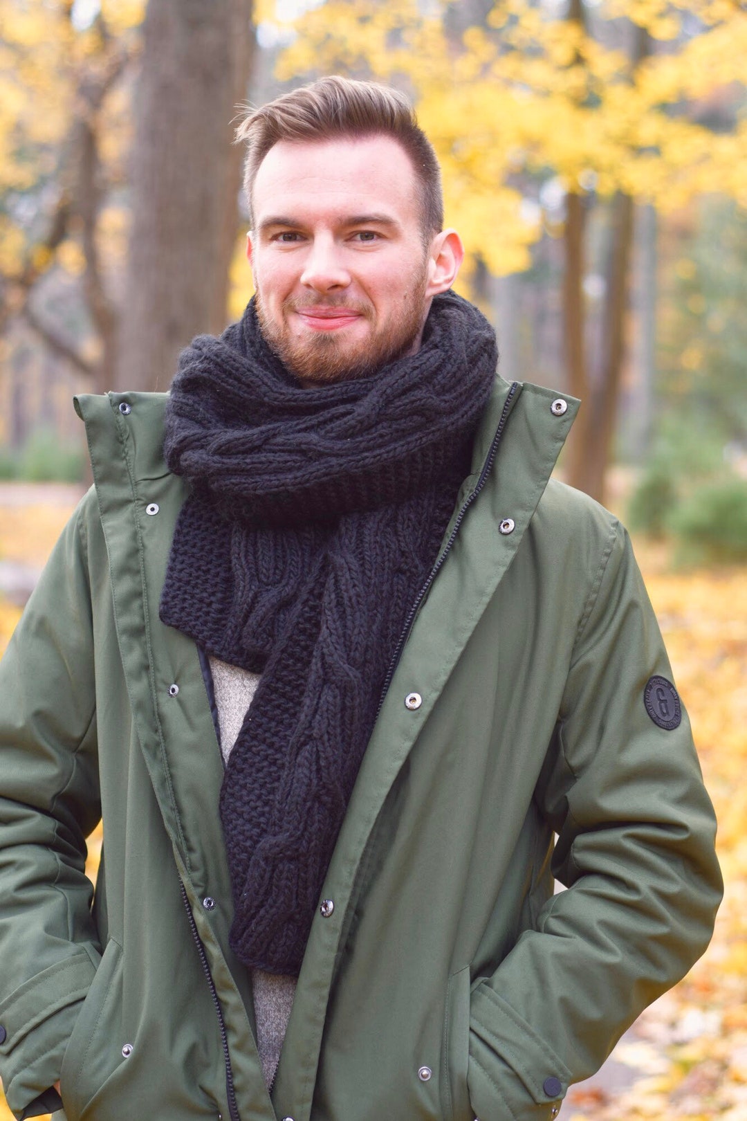 Chunky Knit Scarf Unisex Wool Hand Knit Bulky Scarf Oversized Knitting ...