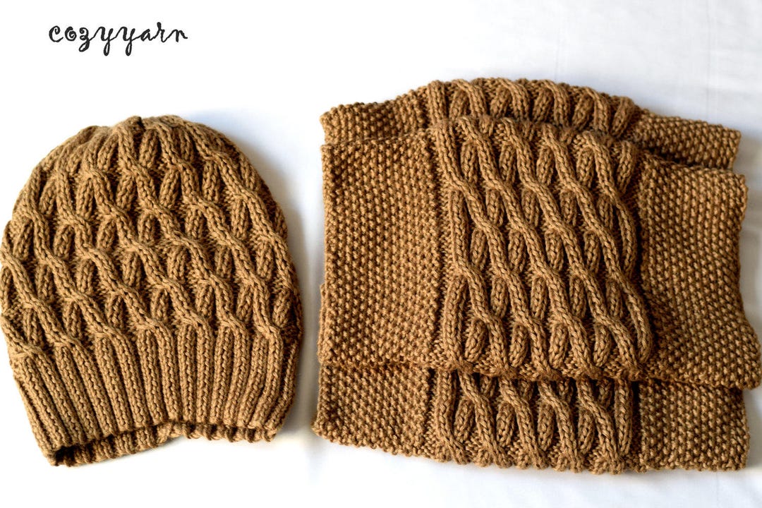 Hand Knitted Hat & Cowl, Knit Set, Wool Knit Hat, Hand Knit Scarf ...