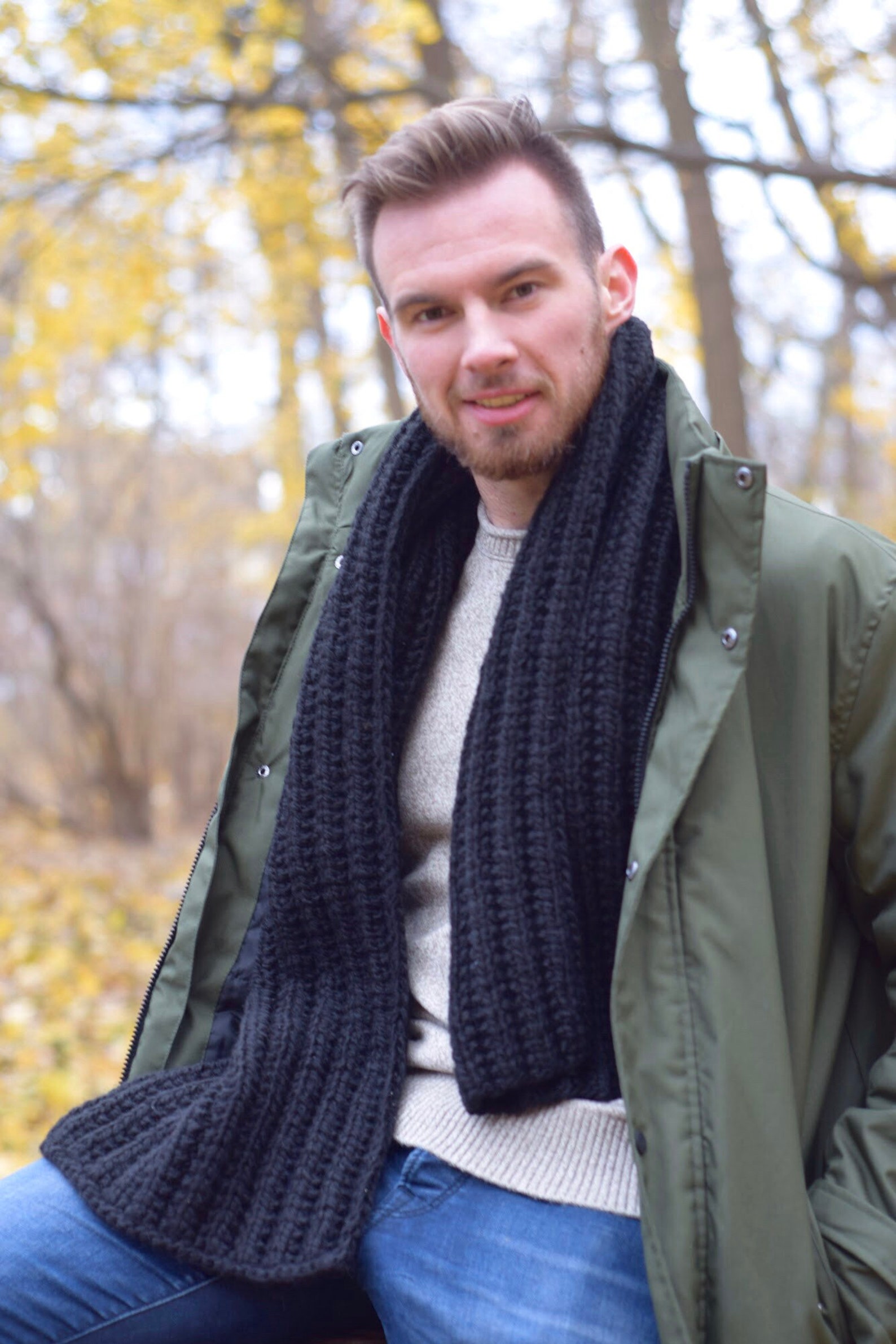 Knit Scarf for Men Wool Chunky Knitted Scarf Unisex Hand Knit - Etsy