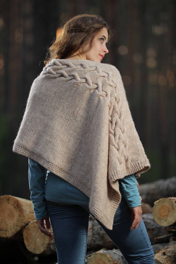 KNITTING PATTERNS DIY Poncho Cape Knit Poncho Wool Hand Knit | Etsy