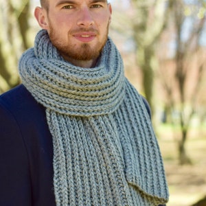 Knit Scarf for Men Wool Chunky Grey Scarf Unisex Hand Knit Grey ...