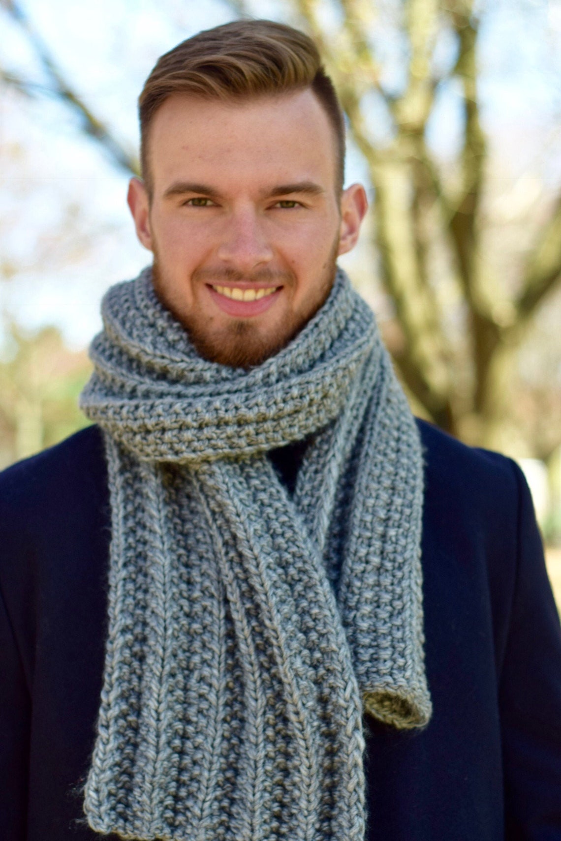 Knit Scarf for Men Wool Chunky Grey Scarf Unisex Hand Knit - Etsy