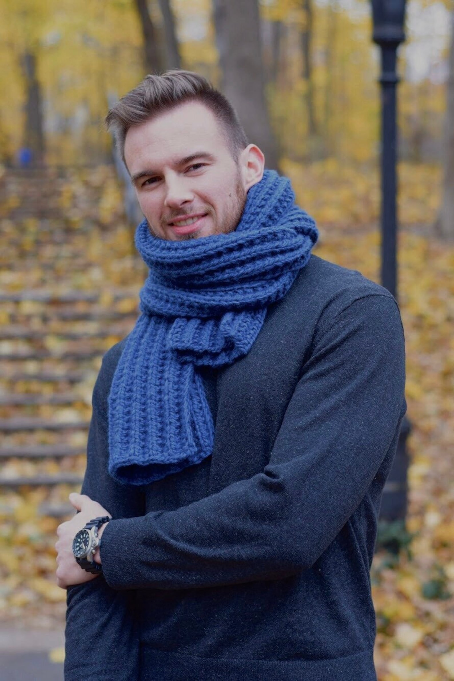 Knit Scarf for Men Wool Chunky Knitted Scarf Unisex Hand Knit - Etsy