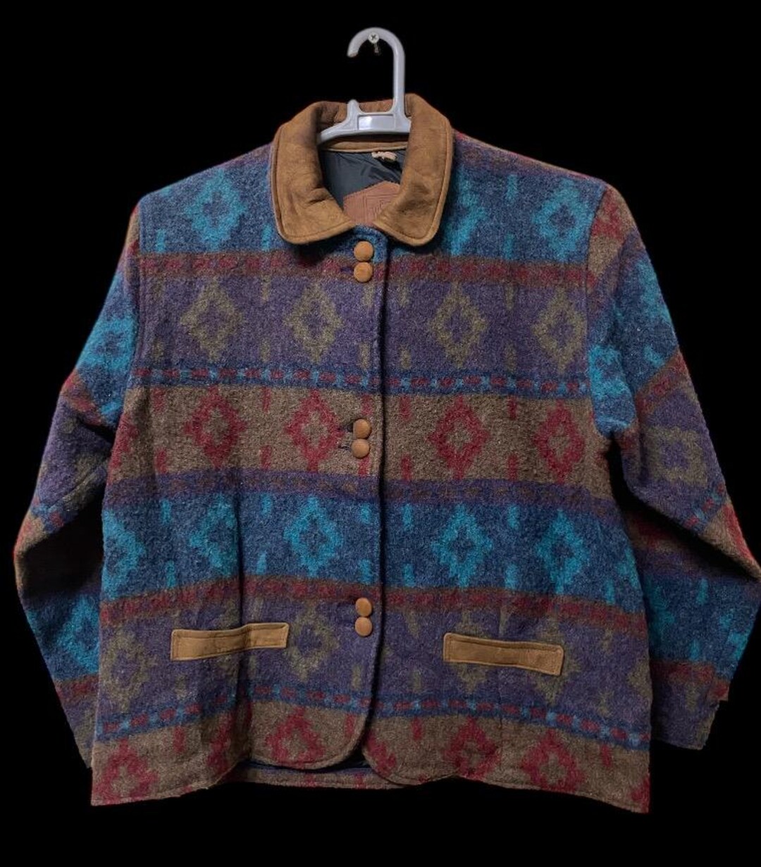 Vintage LL Bean Native Wool Aztec Navajo Mexico Blanket Jacket Wool ...