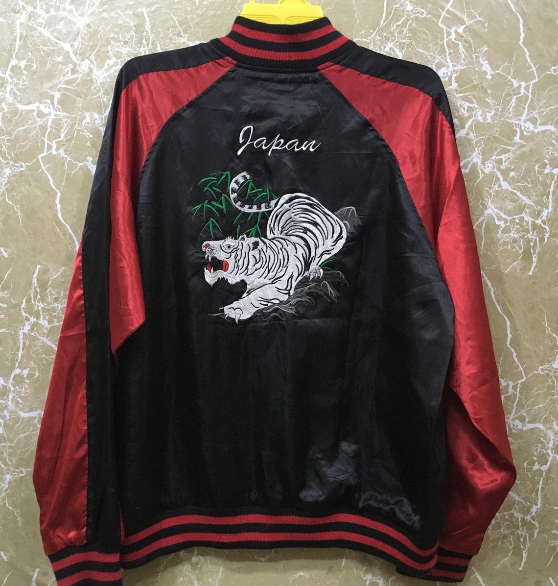Vintage White Tiger Japan Souvenir Sukajan Sateen Yokosuka Embroidery ...
