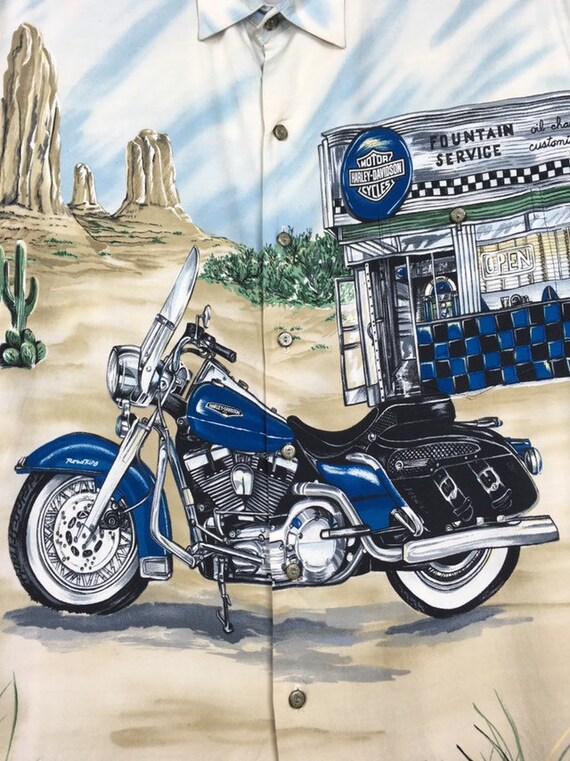 80s Harley Davidson Motorcycles Road king 100% rayon … - Gem
