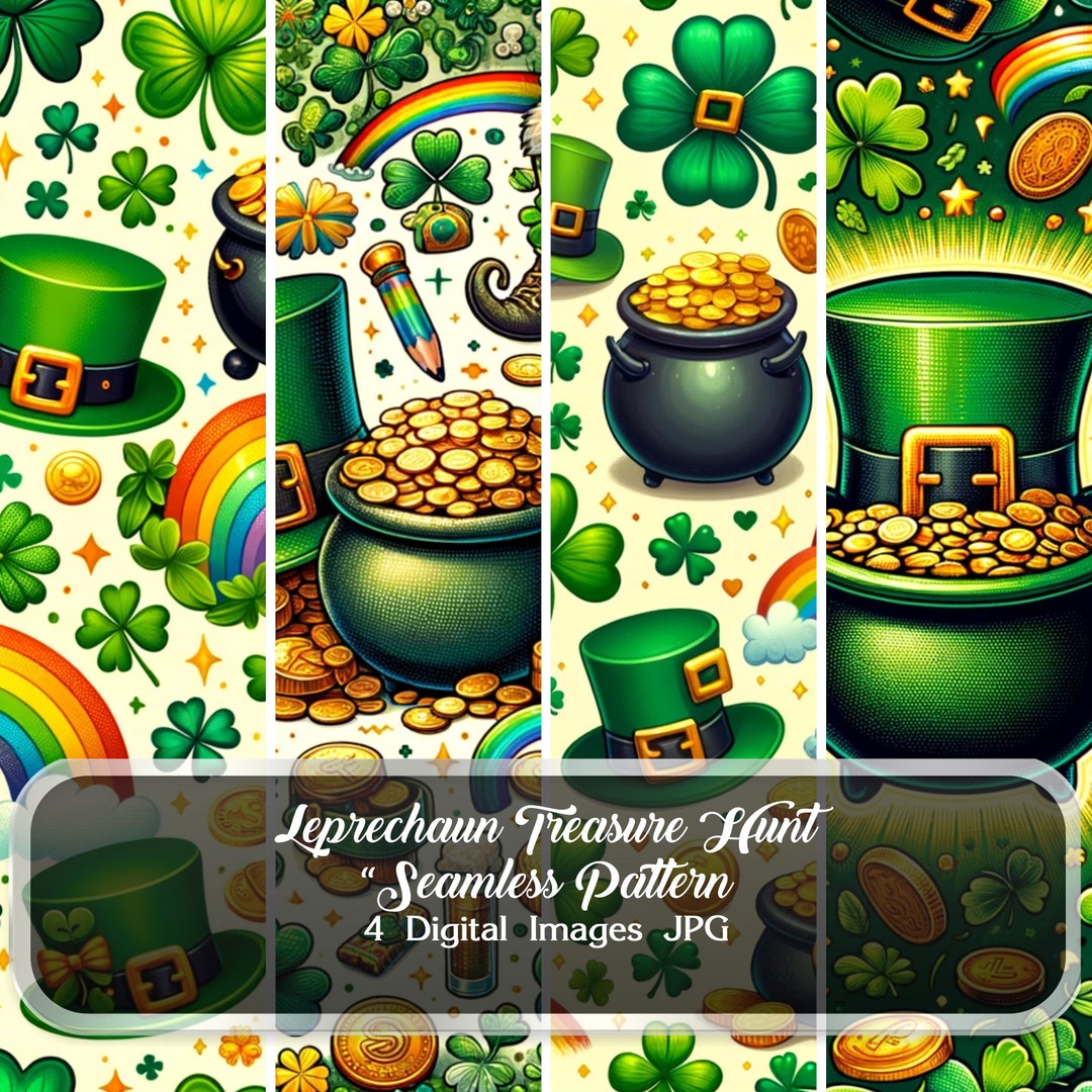 Whimsical Leprechaun's Treasure Hunt Digital Art-seamless Patterns for ...