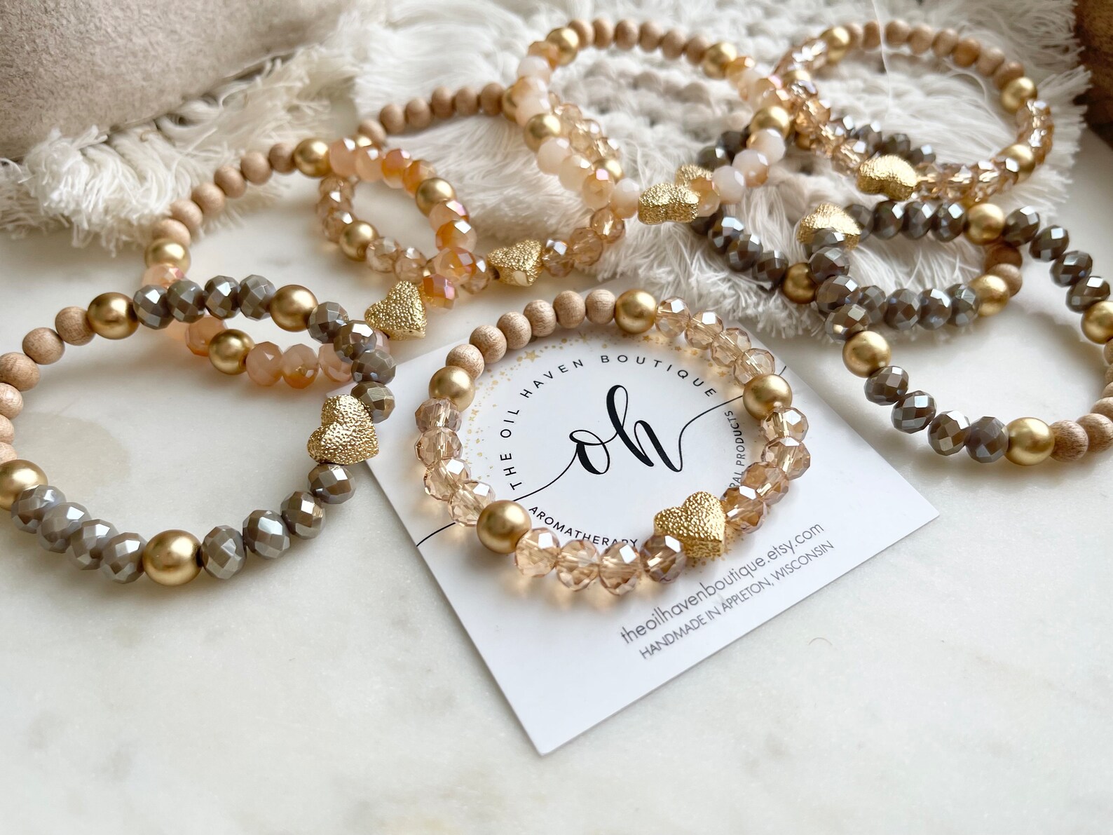 Beaded Boho Diffuser Bracelet, 14k Gold Heart, Aromatherapy Jewelry - Etsy