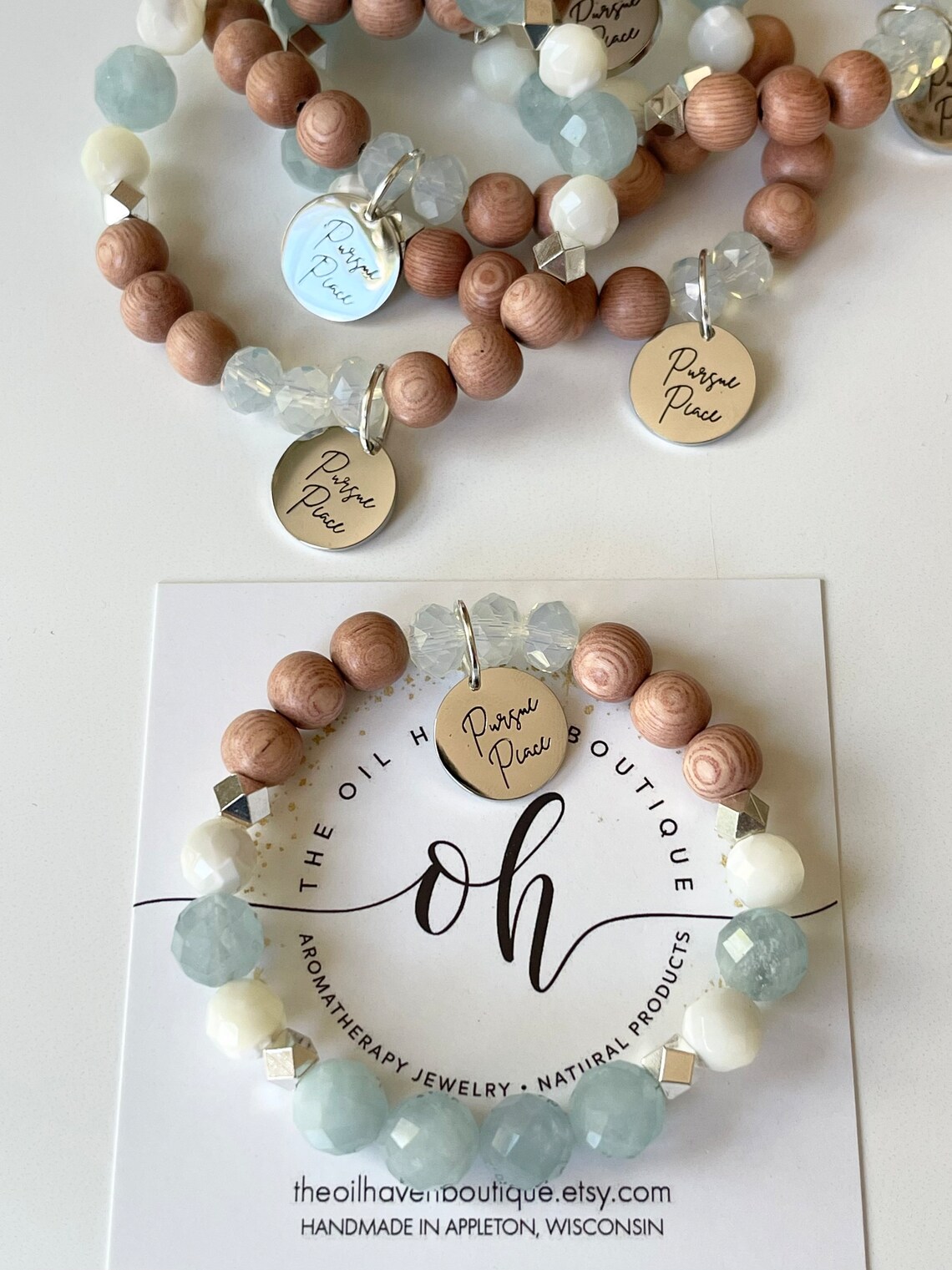 Aquamarine Gemstone Diffuser Bracelet, Mother of Pearl & Rosewood - Etsy