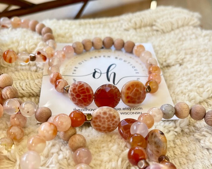Fall Fire and Flower Agate Diffuser Bracelet ~ Gemstone Stretch ...