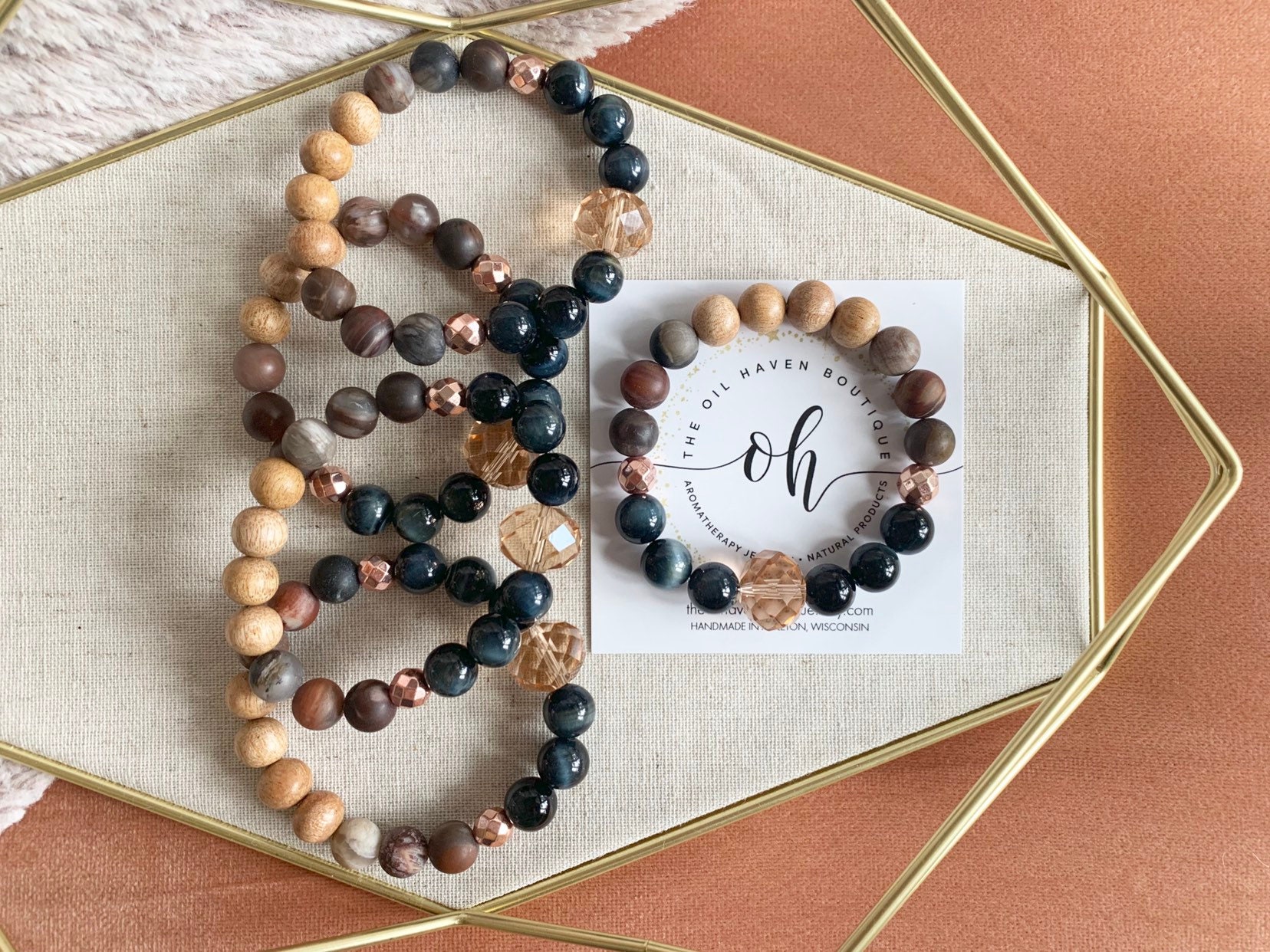 Peach Bling Diffuser Bracelet ~ Essential Oil ~ Aromatherapy ~ Blue ...