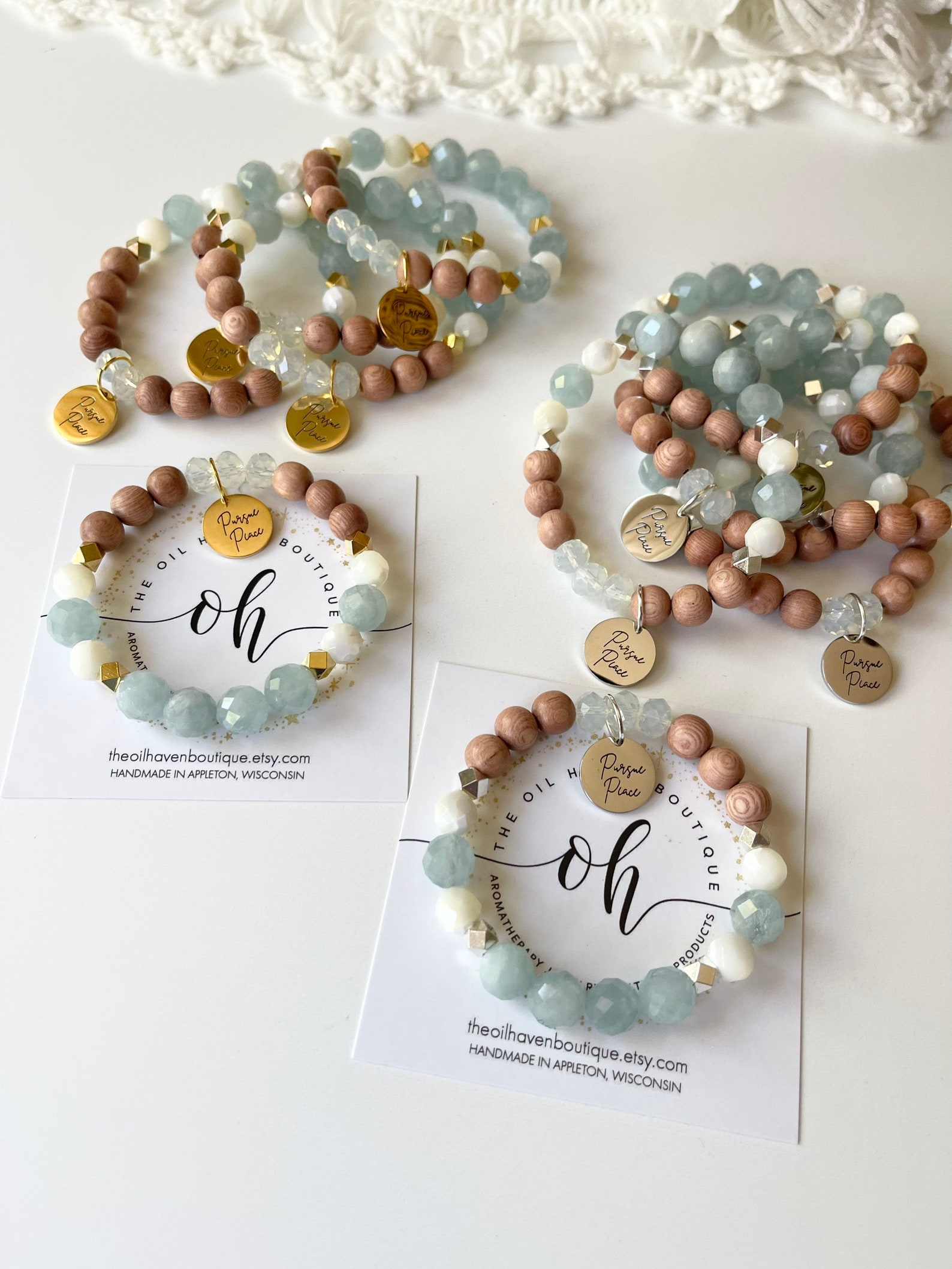 Aquamarine Gemstone Diffuser Bracelet, Mother of Pearl & Rosewood - Etsy
