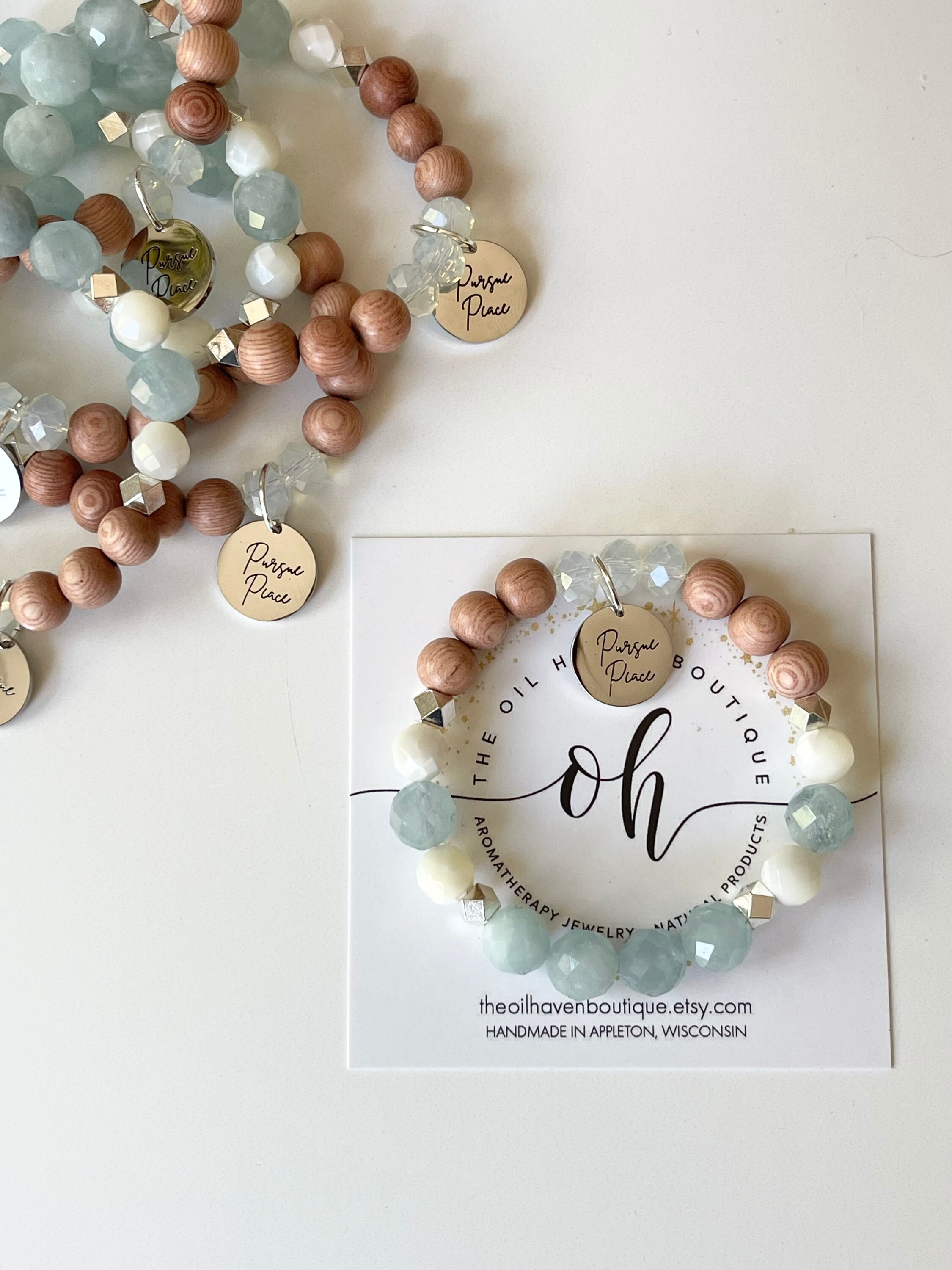 Aquamarine Gemstone Diffuser Bracelet, Mother of Pearl & Rosewood - Etsy