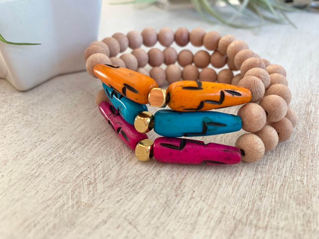 Ethnic Vibrant Lightning Beads Diffuser Bracelet Bone Beads ...