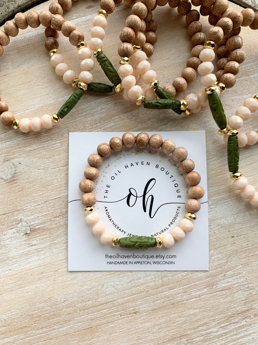 Green Bone Bead Diffuser Bracelet ~ Aromatherapy ~ Essential Oil ...