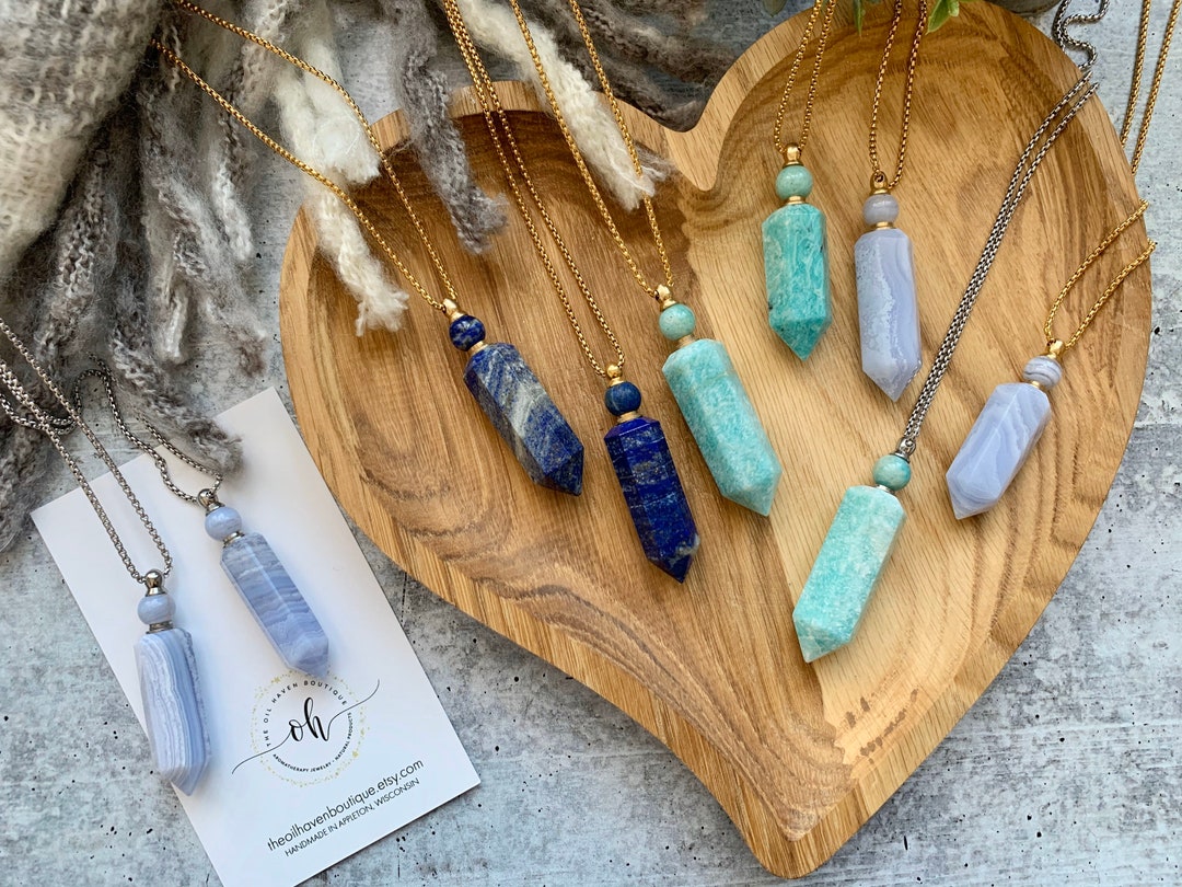 Essential Oil Gemstone Vial Necklace Boho Necklace Holistic ...