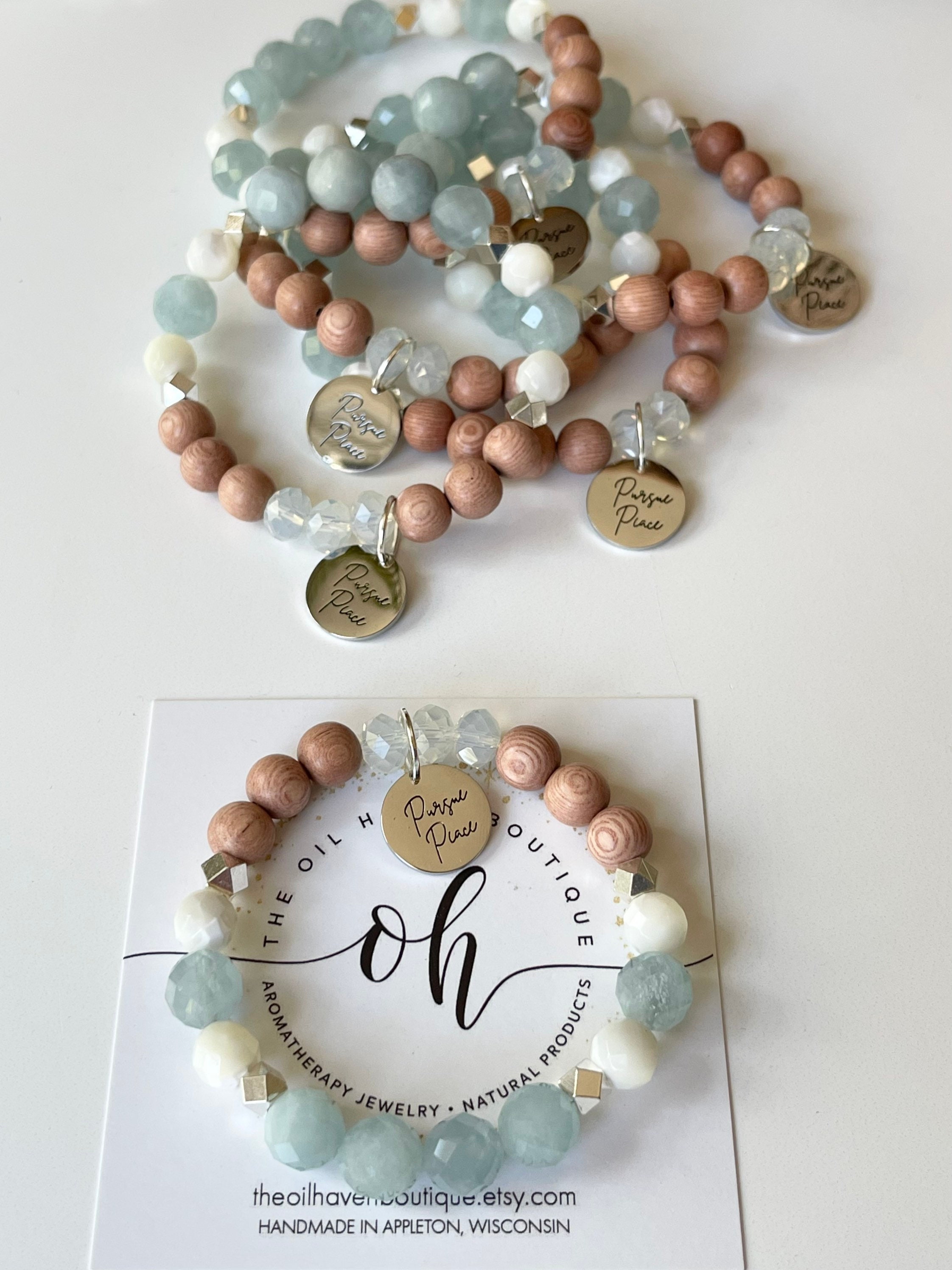 Aquamarine Gemstone Diffuser Bracelet, Mother of Pearl & Rosewood - Etsy