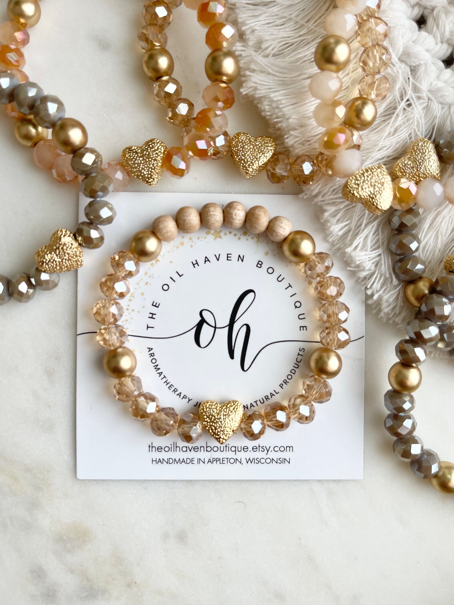Beaded Boho Diffuser Bracelet, 14k Gold Heart, Aromatherapy Jewelry - Etsy