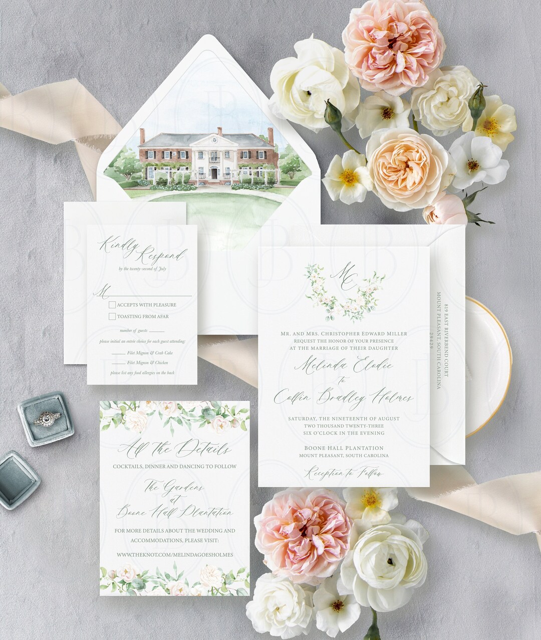 Envelope Liner Wedding Invitation, Custom Venue Illustration, Venue ...