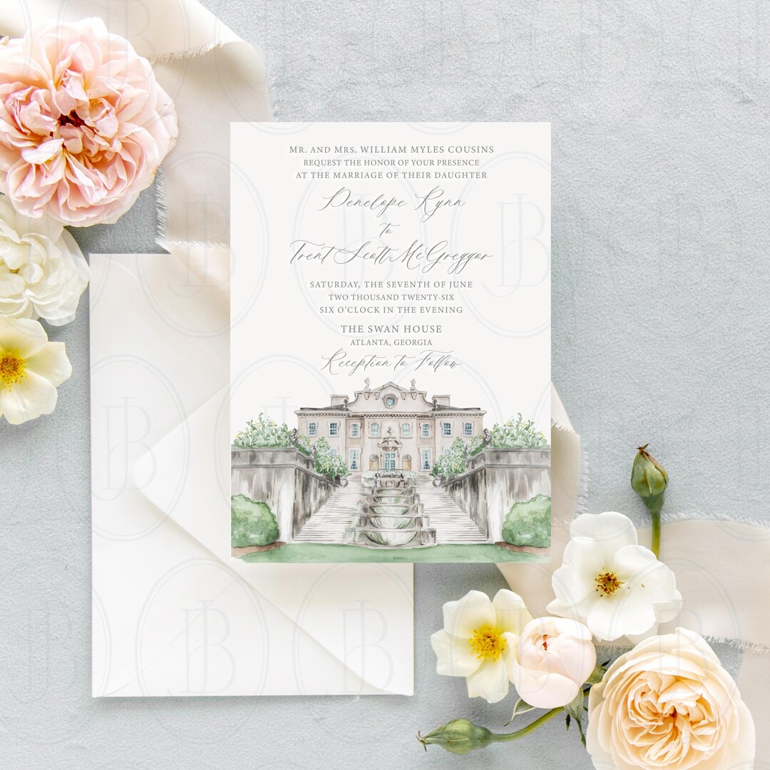 Watercolor Venue Illustration the Swan House Atlanta Georgia, Venue ...