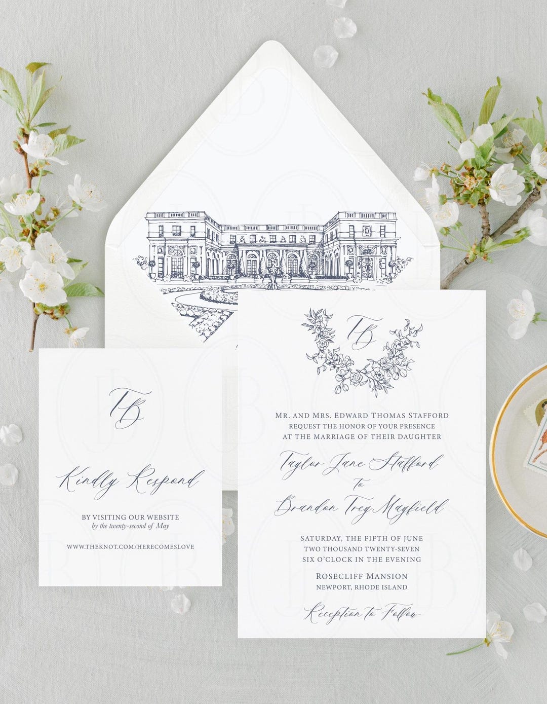 Envelope Liners With Venue Drawing Wedding Invitations, Custom Envelope ...