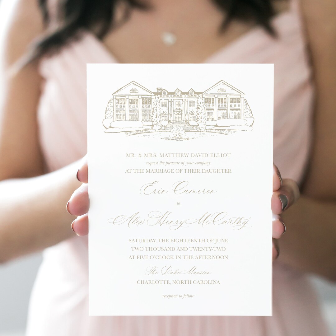 Wedding Invitation With Venue Illustration Wedding Venue Line - Etsy