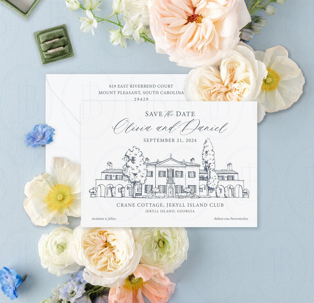 Custom Venue Line Drawing Save the Date, Hand Sketched Venue ...