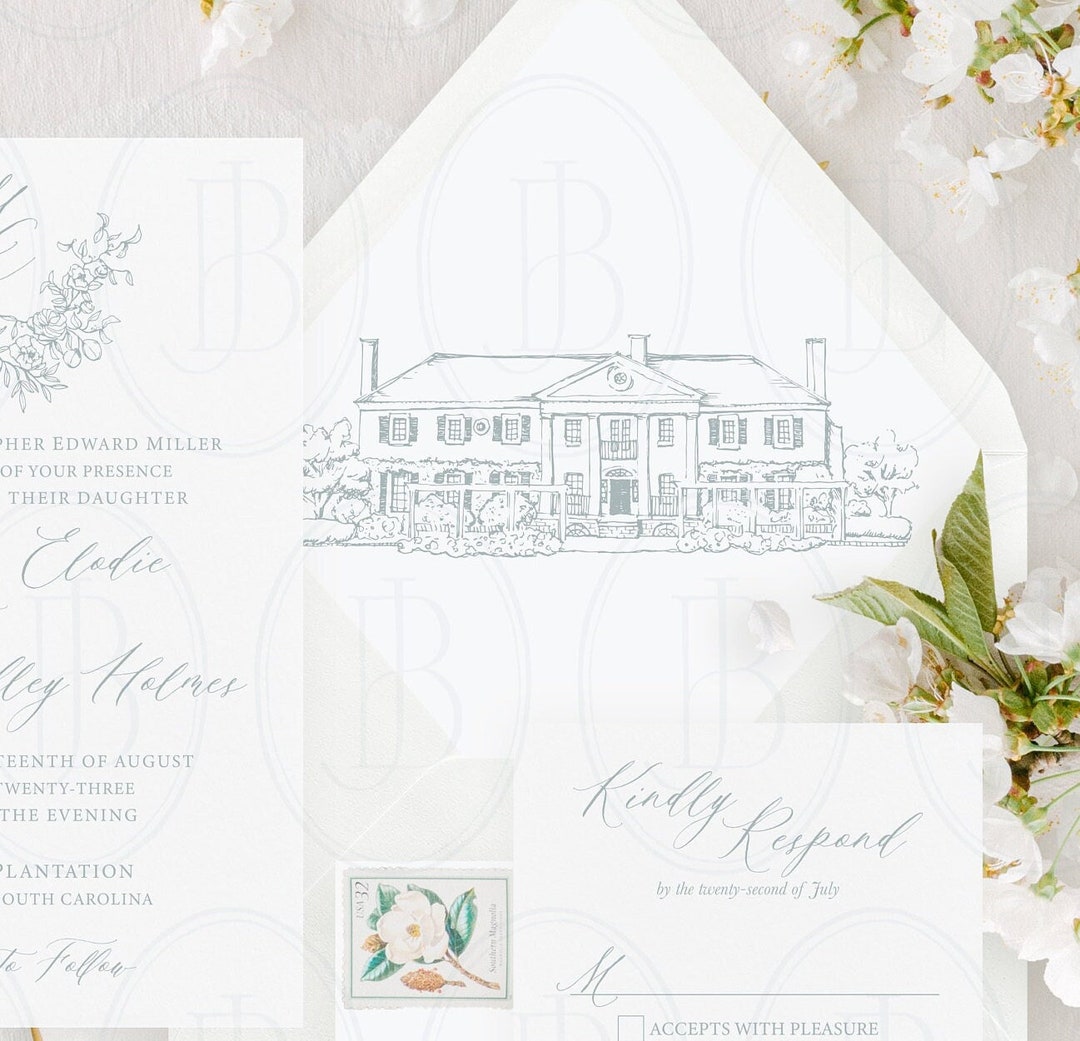 Envelope Liners With Venue Drawing Wedding Invitations, Custom Envelope ...