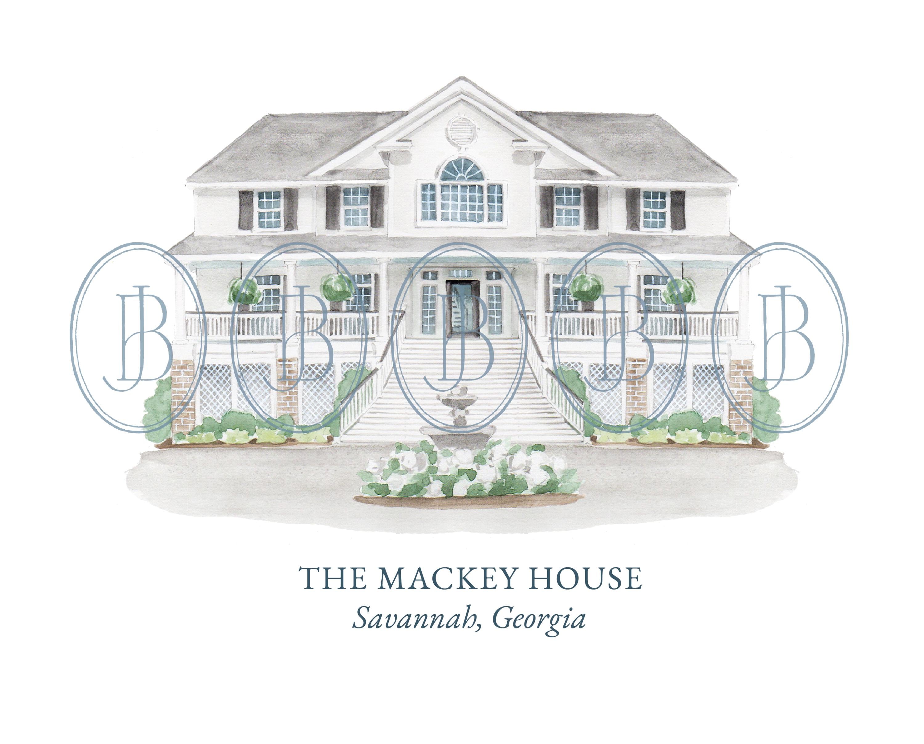 Mackey House Watercolor Venue Liner: Savannah Wedding Invitation ...