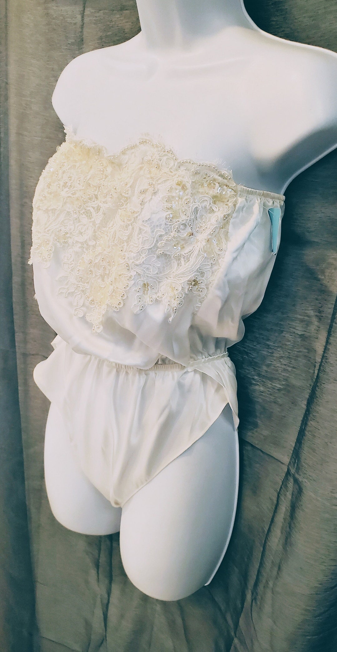 Flora Nikrooz White Strapless Teddy Alencon Lace, Sequins and Pearl ...