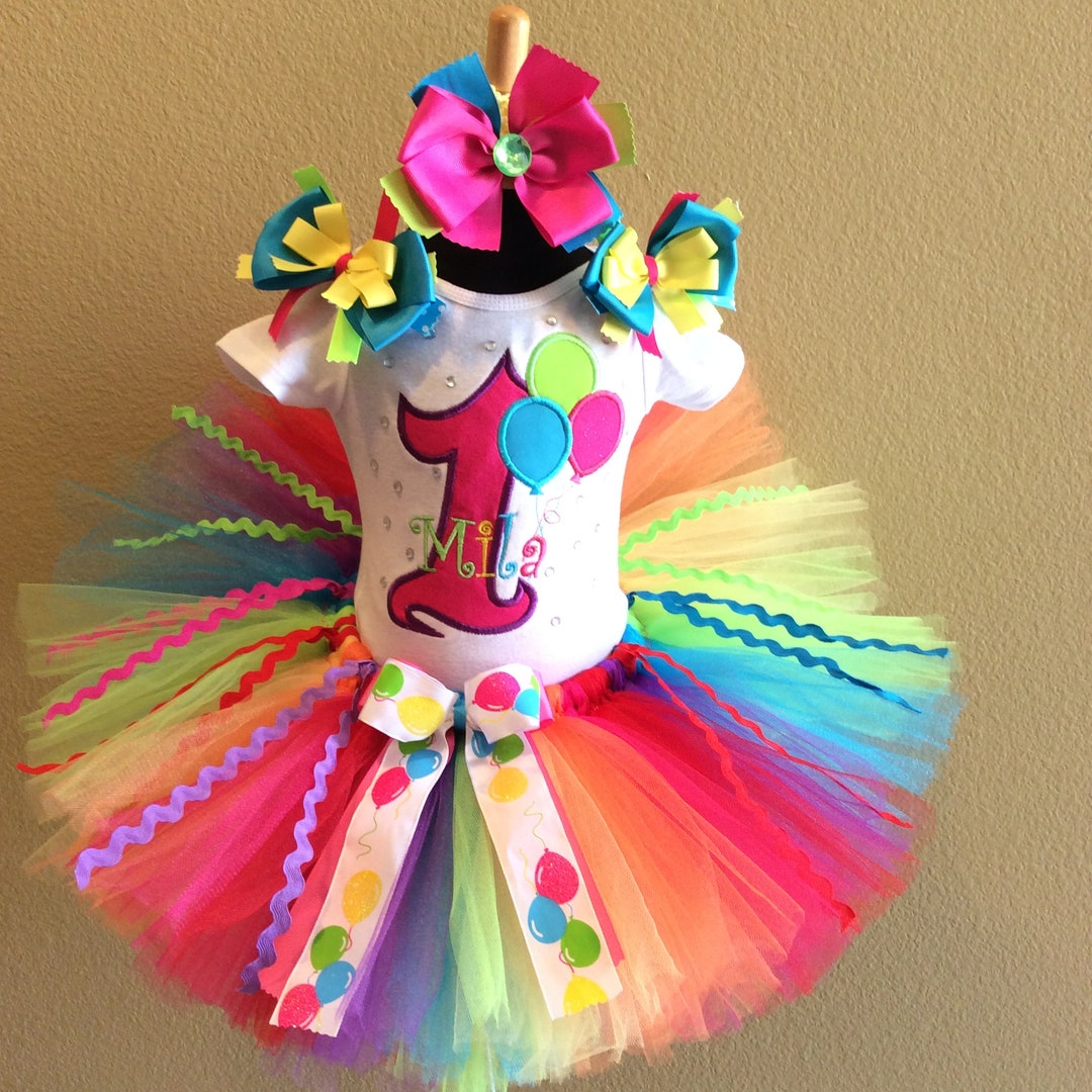Rainbow Balloons Birthday Tutu Set With Ribbons Custom Made - Etsy