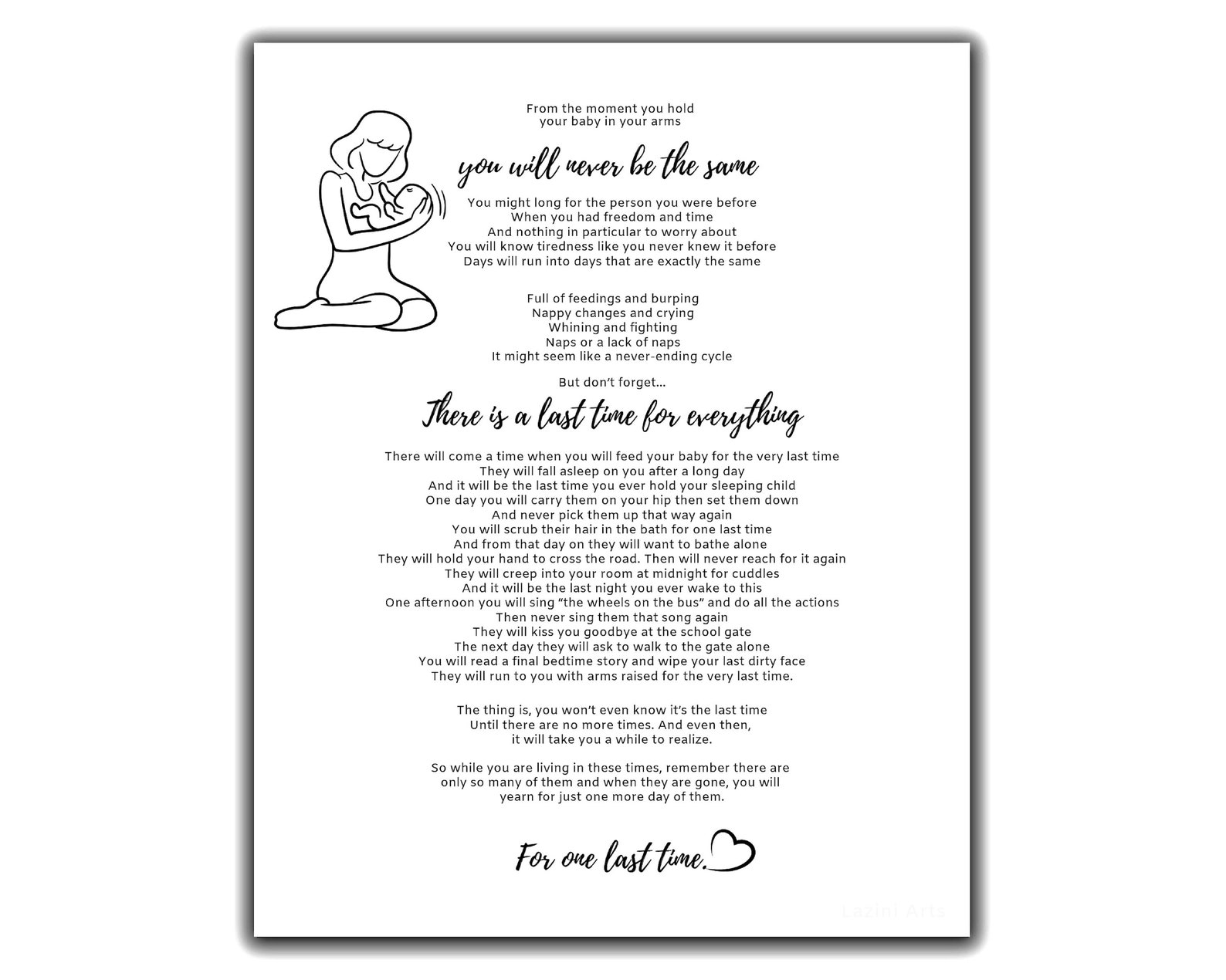 Baby Shower Gift. The Last Time Poem printable 11x14 and | Etsy