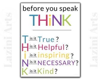 Think Before You Speak Sign Classroom Rules Classroom - Etsy